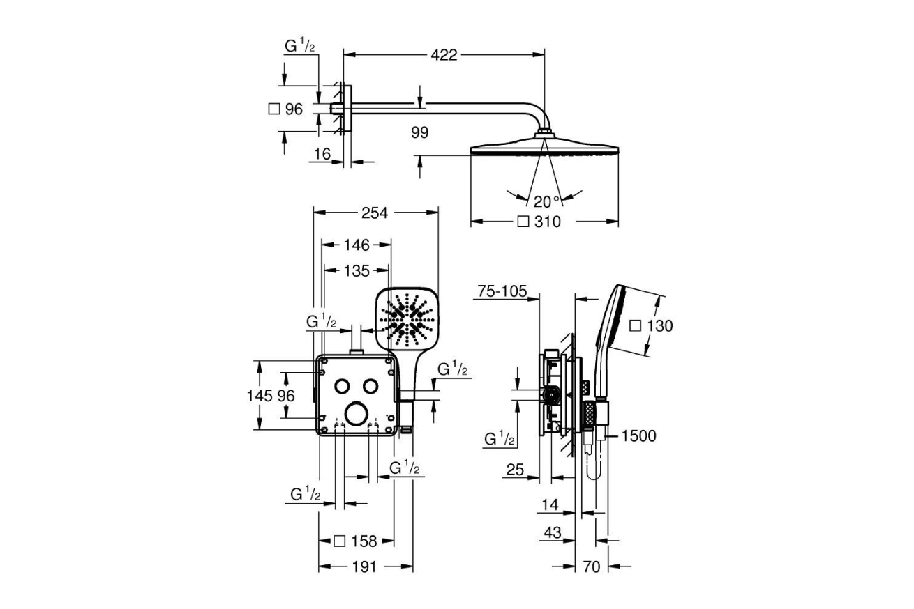 Душевая система GROHE Grohtherm SmartControl с термостатом для душа ...