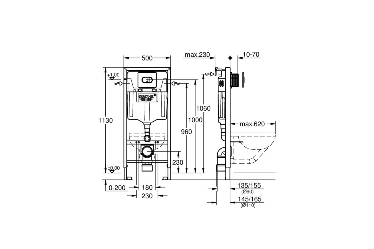 Инсталляция для подвесного унитаза GROHE Rapid SL 3-в-1 с кнопкой смыва ...