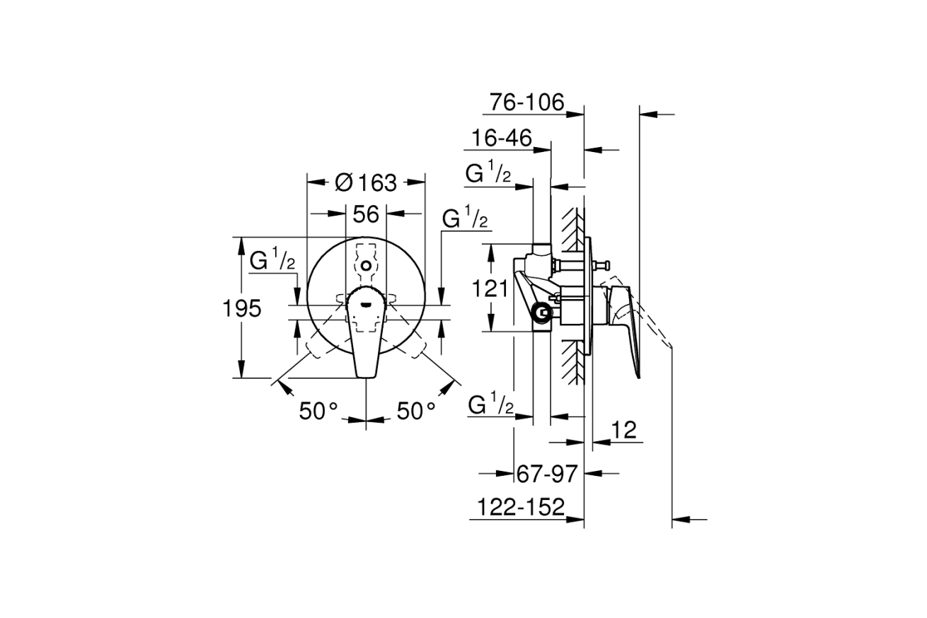 Душевая система GROHE BauEdge со смесителем для ванны, хром (1000190 ...
