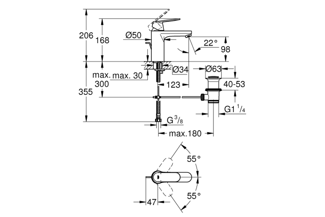 Смеситель для раковины GROHE Eurosmart Cosmopolitan, M-Size, хром ...
