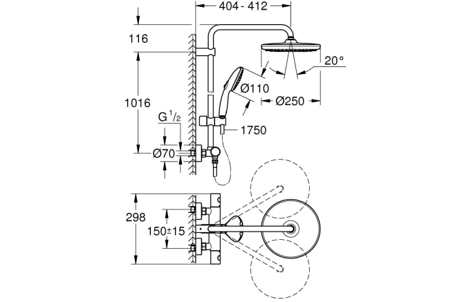 Душевая система GROHE Tempesta System 250 с термостатом для душа, хром ...