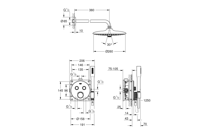 Набор для комплектации душа, GROHE Grohtherm SmartControl, хром ...