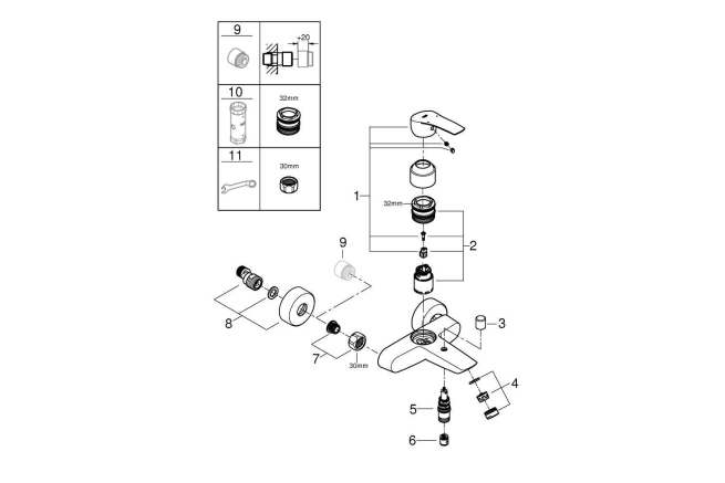 Смеситель для ванны GROHE Eurosmart, хром (33300003) купить в интернет ...